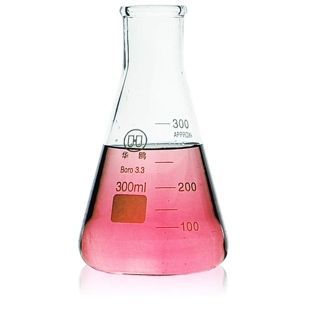 Deschem 2Pcs 300ml, Erlenmeyer Flask,Glass Conical Bottle Narrow Mouth Lab Glassware