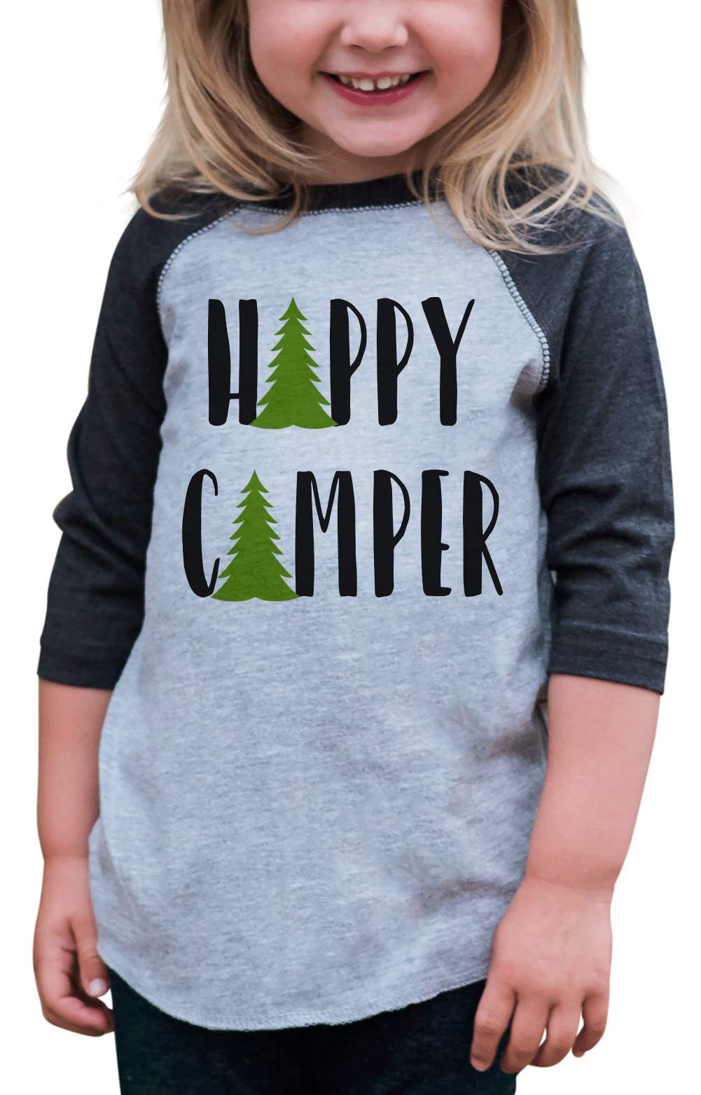 7 ate 9 Apparel Unisex Happy Camper Outdoors Raglan Tee 12 Months Grey
