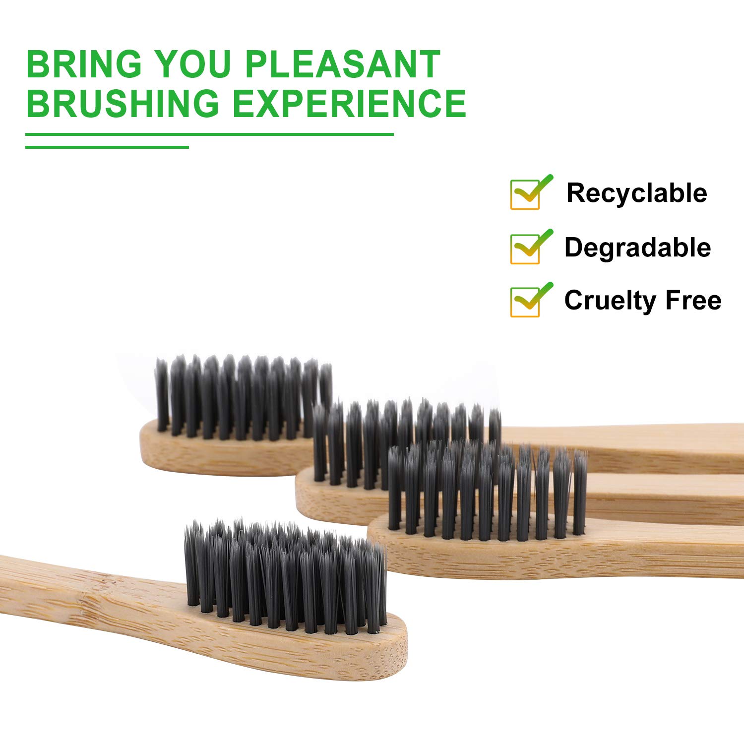 OBrush Bamboo Charcoal Toothbrush, Tooth Brush for Adult, Charcoal Bristles Bamboo Tooth Brush Biodegradable Handle with Medium Nylon Bristles ,Four Patterns,Set of 4