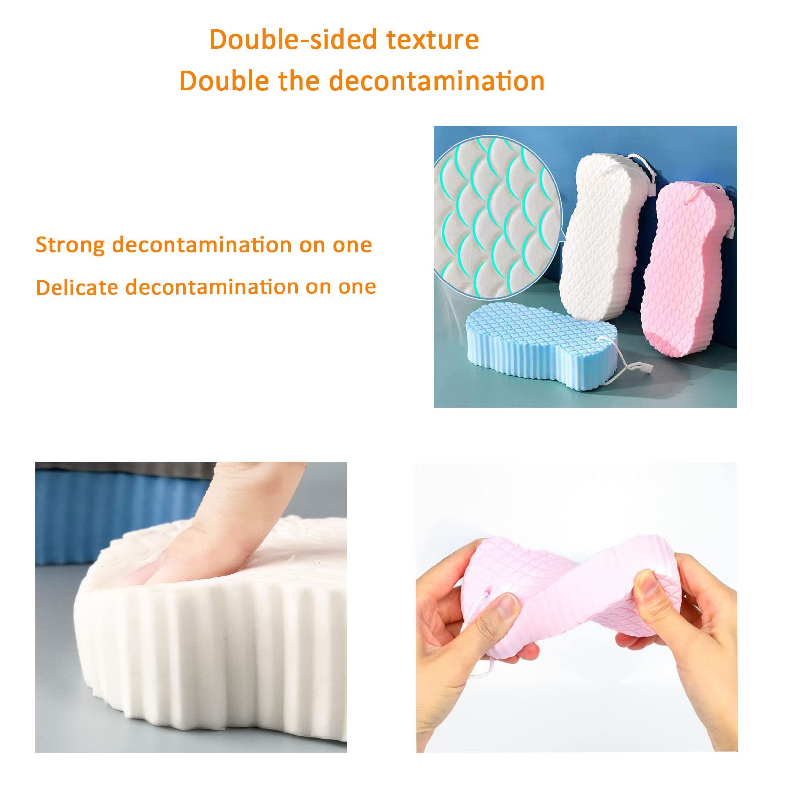 4 pcs Exfoliating Bath Sponge, 3D Ultra Soft Bath Body Shower Sponge, Magic Bath Sponge Dead Skin Remover, Reusable Exfoliating Exfoliating Skin Remover (Pink+Blue+Gray+White)