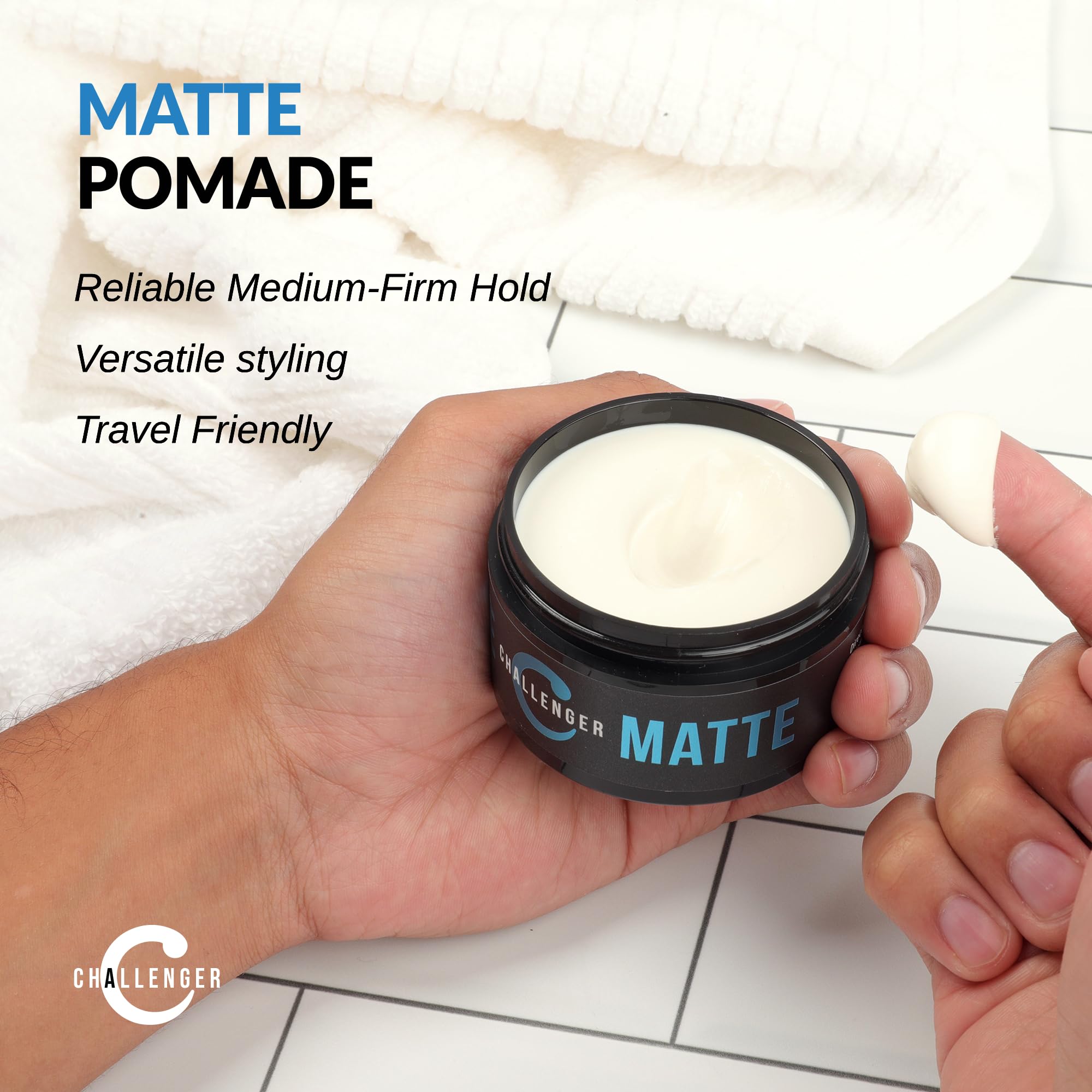 Challenger Men’s Matte Cream Pomade | Natural Shine Free Finish Product | Clean & Subtle Scent | Medium Firm Hold & Travel Friendly | 3oz