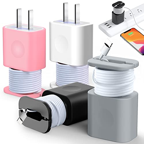 4 Pack 2 in 1 Silicone Charger Protector for iPhone Charger, 18W/20W Silicone Charger Protector Case, Portable Data Cable Winder Anti-Break Charger Cord Protector Suitable for 11/12/13/14 Charger