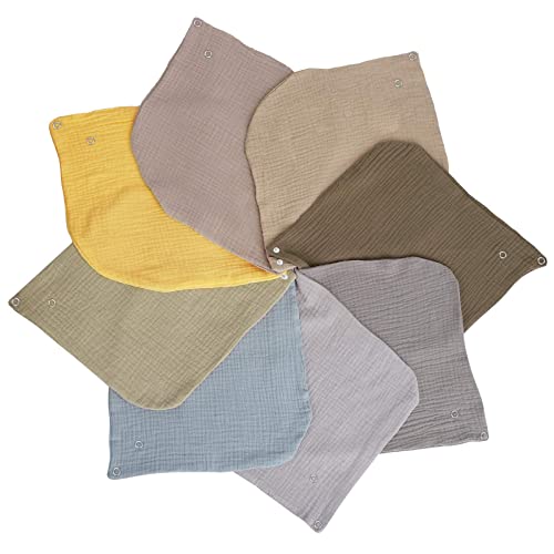 Muslin Bandana Bibs, Soft Absorbent 2 Layers Drool Bibs with Adjustable Snap Closure, Multi-Use Scarf Bibs for Heavy Droolers Baby Girls Boys Unisex Newborns Infants Toddlers (8 Solid color)