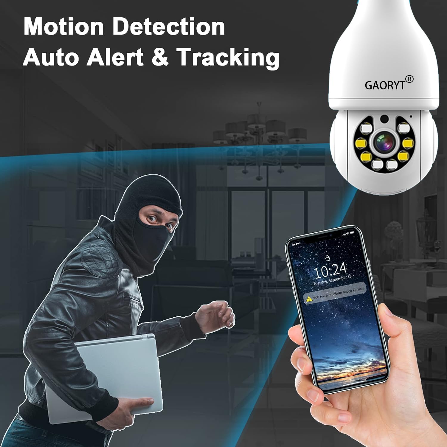 2K Light Bulb Camera-2.4GHz & 5GHz Light Bulb Security Camera,360° HD Smart Wireless Wifi Security Camera with Motion Detection Alarm Night Vision for Home Indoor and Outdoor,Compatible with Alexa