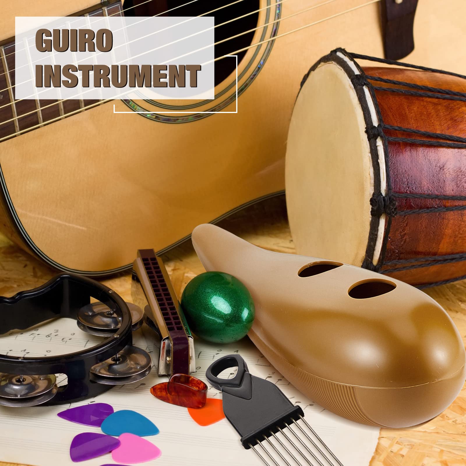 4 Pcs Guiro Instrument 3.3" x 12" Fish Shaped Latin Percussion Instrument ABS Guiro Percussion with Scraper Musical Training Tool for Beginners Professional Band Accompaniment Brown Music
