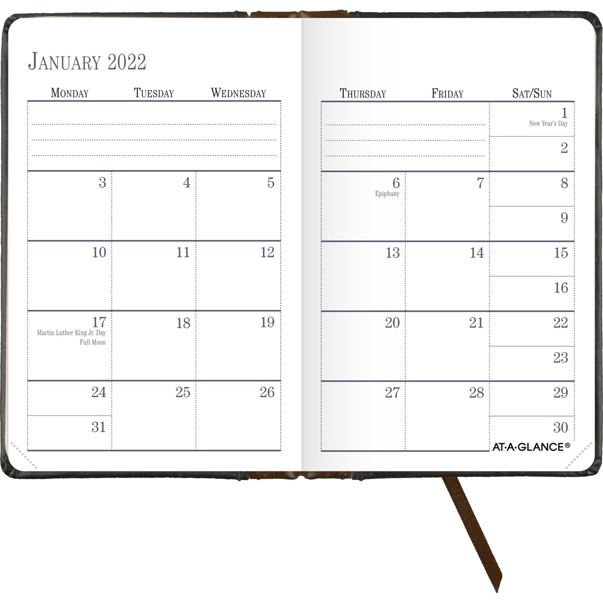 2022 Diary by AT-A-GLANCE, Fine Weekly & Monthly Diary, 2-3/4" x 4-1/4", Black (720105)
