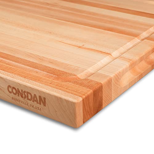CONSDAN Cutting Board, USA Grown Hardwood, Butcher Block Hard Maple with Invisible Inner Handle, Prefinished with Food-Grade Oil, Suitable for Kitchen Edge Grain, 1-1/2" Thick, 16" L x 12" W
