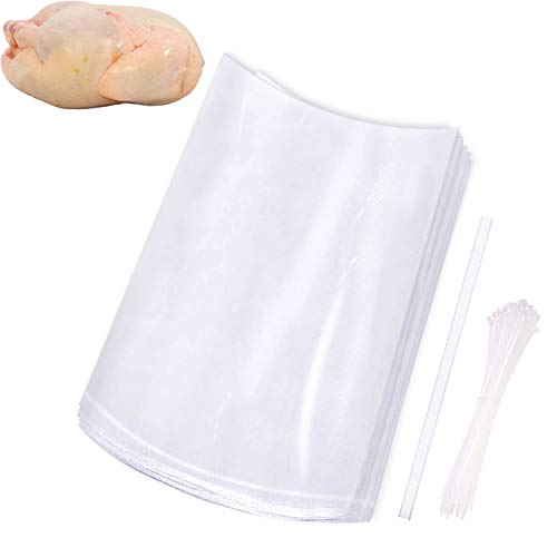 Large Turkey Shrink Bags,30Pcs 16x30 Inches Clear Poultry Heat Shrink Bags BPA Free Freezer Safe with Zip Ties, Silicone Straw for Turkey,Chickens,Rabbits