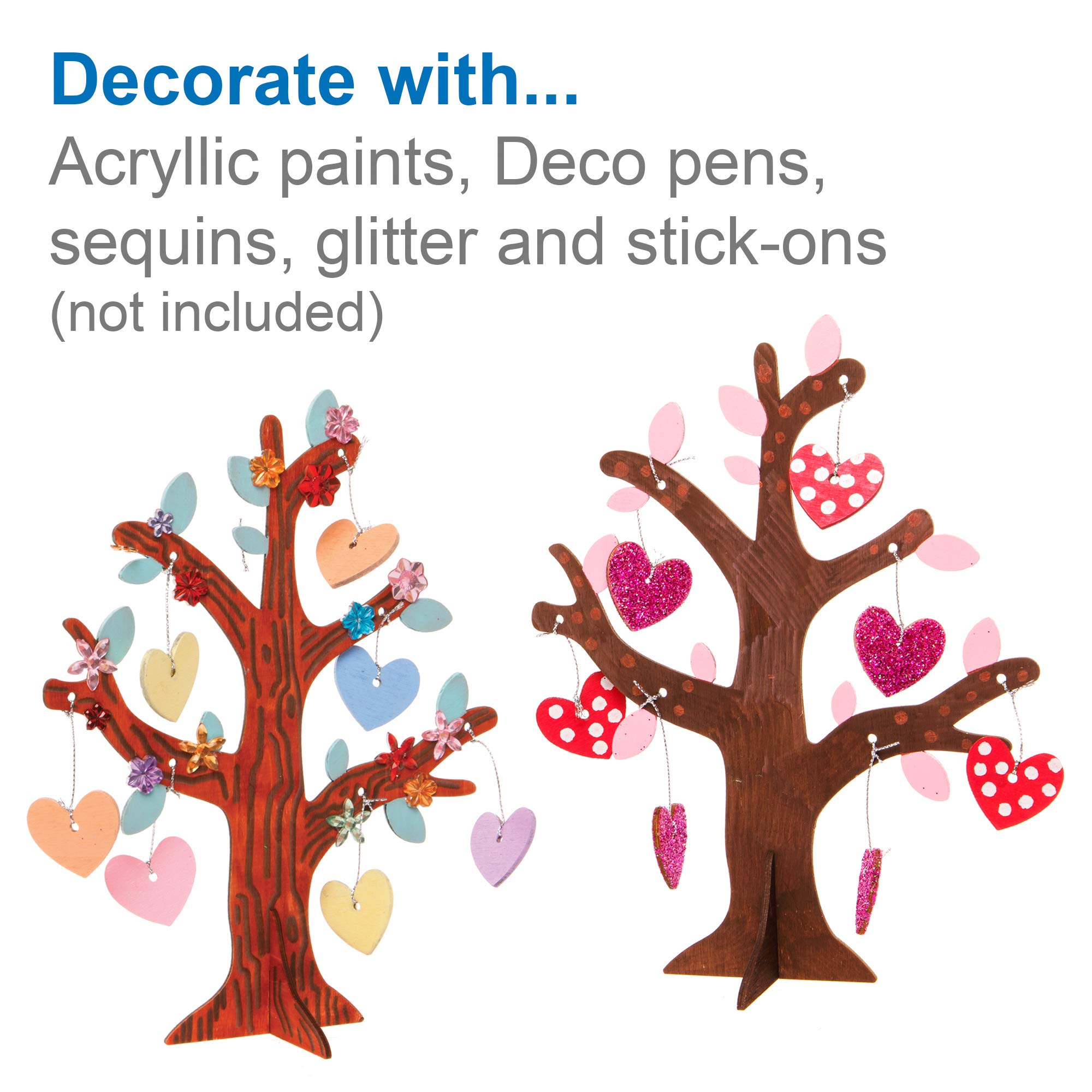 Baker Ross AX759 Heart Tree - Pack of 2, Woodcrafts for Kids to Make, Paint, Decorate and Display for Valentine's Day