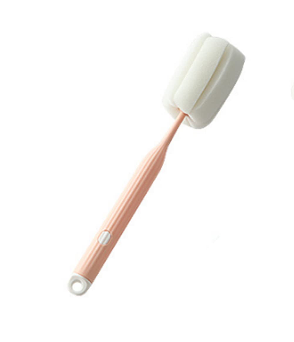 AKOAK 1 Pack Sponge Cleaning Brush, Plastic Handle Baby Bottle Brush, 360 Degree Rotation, Suitable for Goblet, Tea Cup, Household Cleaning Tool (Pink)