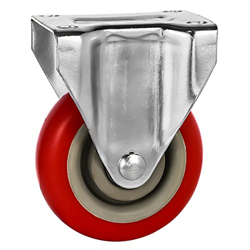 4 Pack 4" Caster Wheels Swivel 360 Degree 2 with Brake Swivel and 2 Rigid Non Swivel Fixed Stationery Combo On Red Polyurethane Wheels with Hardware