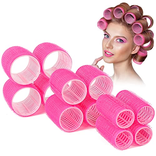 Velcro Volume Hair Rollers Set - 12 Jumbo Self-Grip Heatless Curlers for Long, Medium, Short, Thick, Fine, and Thin Hair with Bangs (3 Sizes)