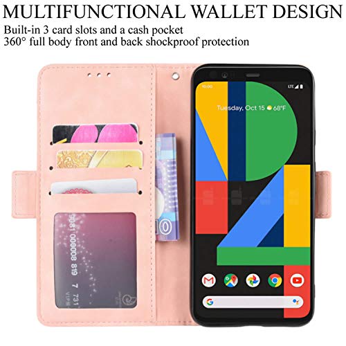 HualuBro Google Pixel 4 Case, Magnetic Full Body Protection Shockproof Flip Leather Wallet Case Cover with Card Slot Holder for Google Pixel 4 Phone Case (Pink)