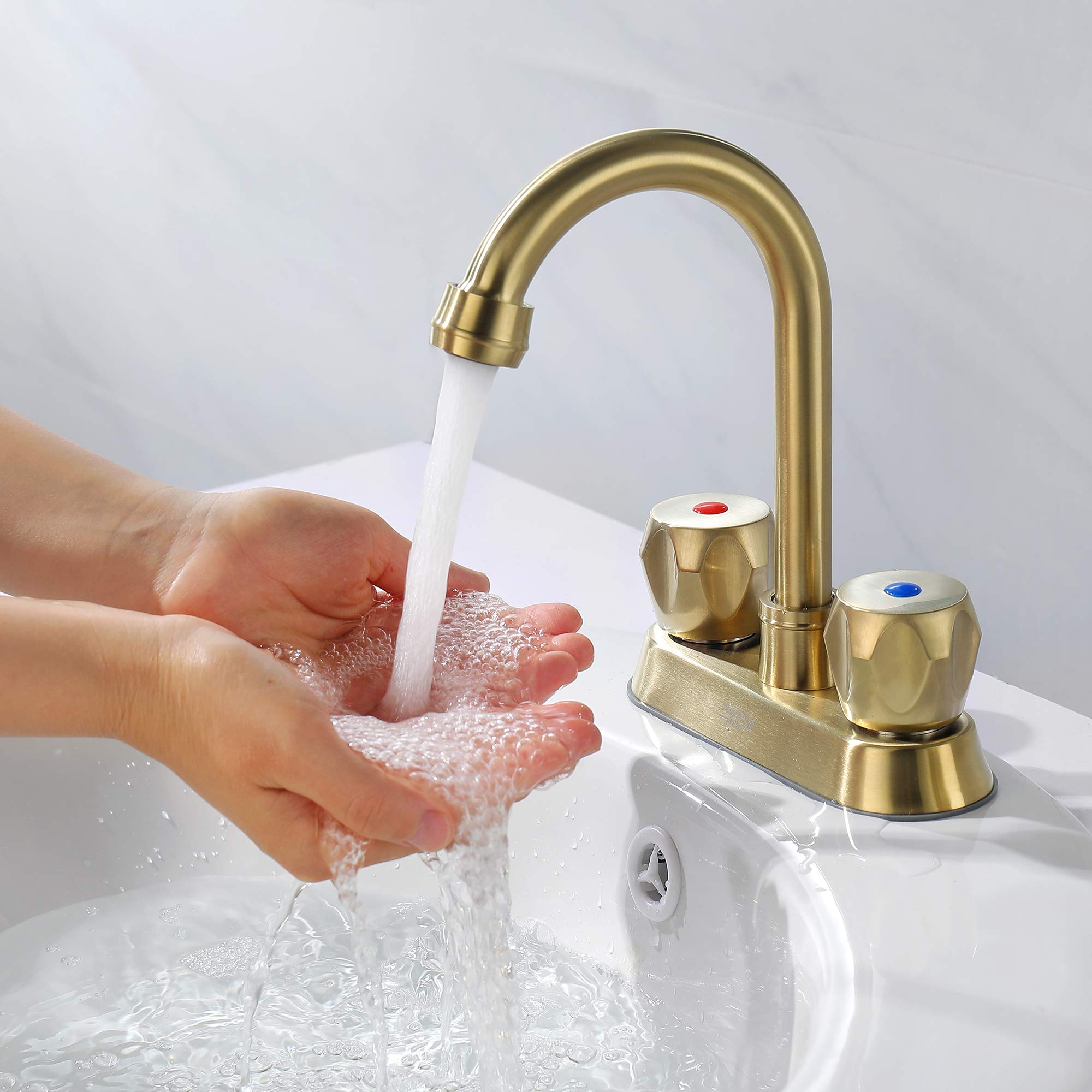 AMAZING FORCE 2 Handle Bathroom Sink Faucet, Centerset Bathroom Faucet with Pop-Up Sink Drain Stainless Steel with Overflow, Supply Utility Hose for Laundry Vanity Brushed Nickel 1.2 GPM