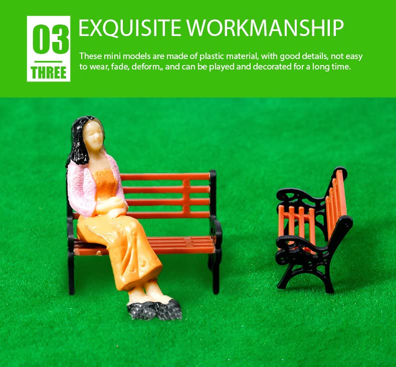 4 Pcs Miniature Bench, Mini Bench for Christmas Dollhouse, Miniature Plastic Bench Christmas Village Bench Doll House Bench Doll Bench Accessories City Park Bench Accessory for DIY Decor Cake Toppers