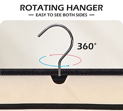 MISSLO Dual-sided Hanging Jewelry Organizer with 40 Pockets and 20 Hook & Loops Closet Necklace Holder for Earring Bracelet Ring Chain with Rotating Hanger, Beige