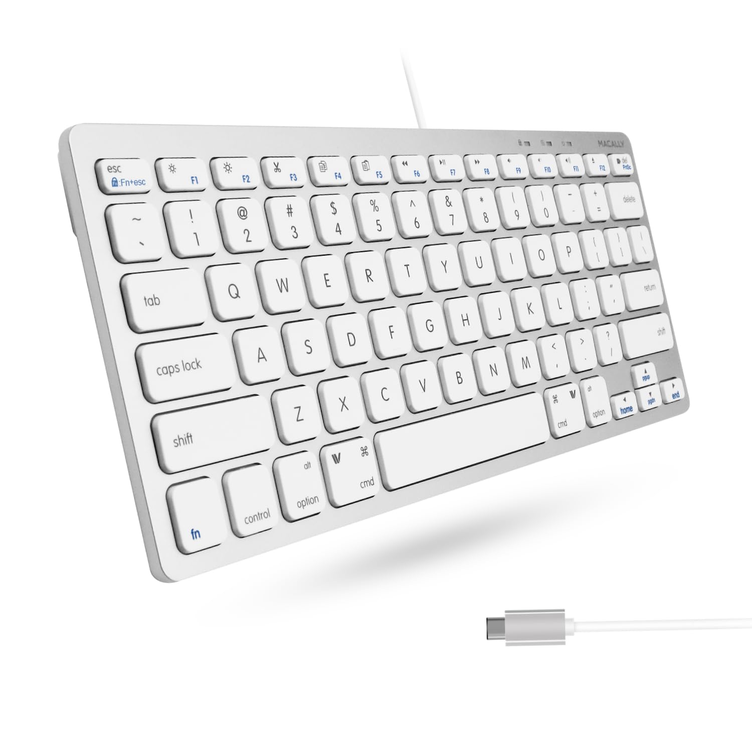 Macally Small USB C Keyboard - Plug & Play Compatible Wired Apple Keyboard for Mac Mini, MacBook Pro/Air, iMac, iPad, Windows, Chromebook with USBC Port - Compact & Mini USB Type C Keyboard - Silver