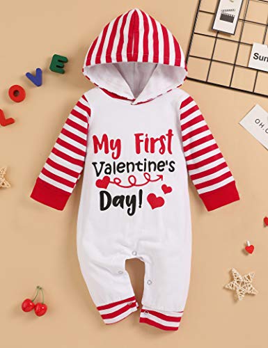 My First Valentine’s Day Newborn Baby Boy Girl Romper Hoodie Jumpsuit One Piece Outfit Set Newborn White