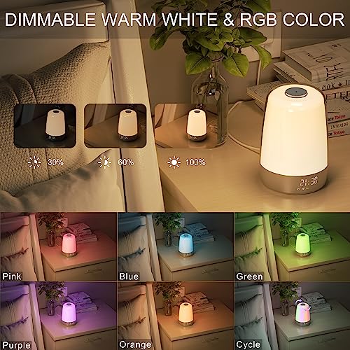Vicsoon Sunrise Alarm Clock, Night Light Wake up Light with Sunrise Simulation, Dimmable Touch Bedsides Lamp 6 RGB Colors 5 Nature Sounds for Bedrooms