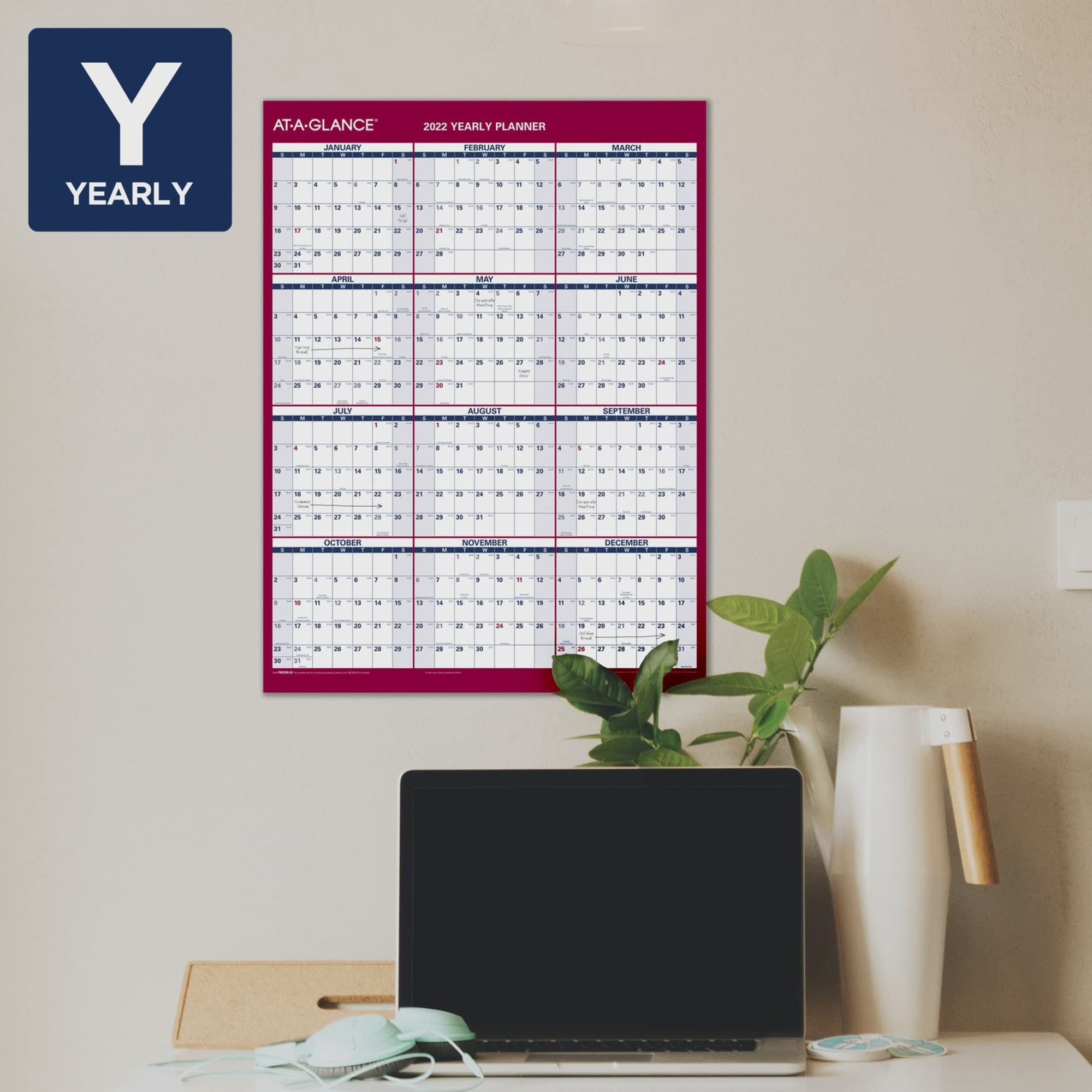 2022 Erasable Calendar, Dry Erase Wall Planner by AT-A-GLANCE, 12" x 16", Small, Vertical/Horizontal, Reversible, Compact (PM330B28)