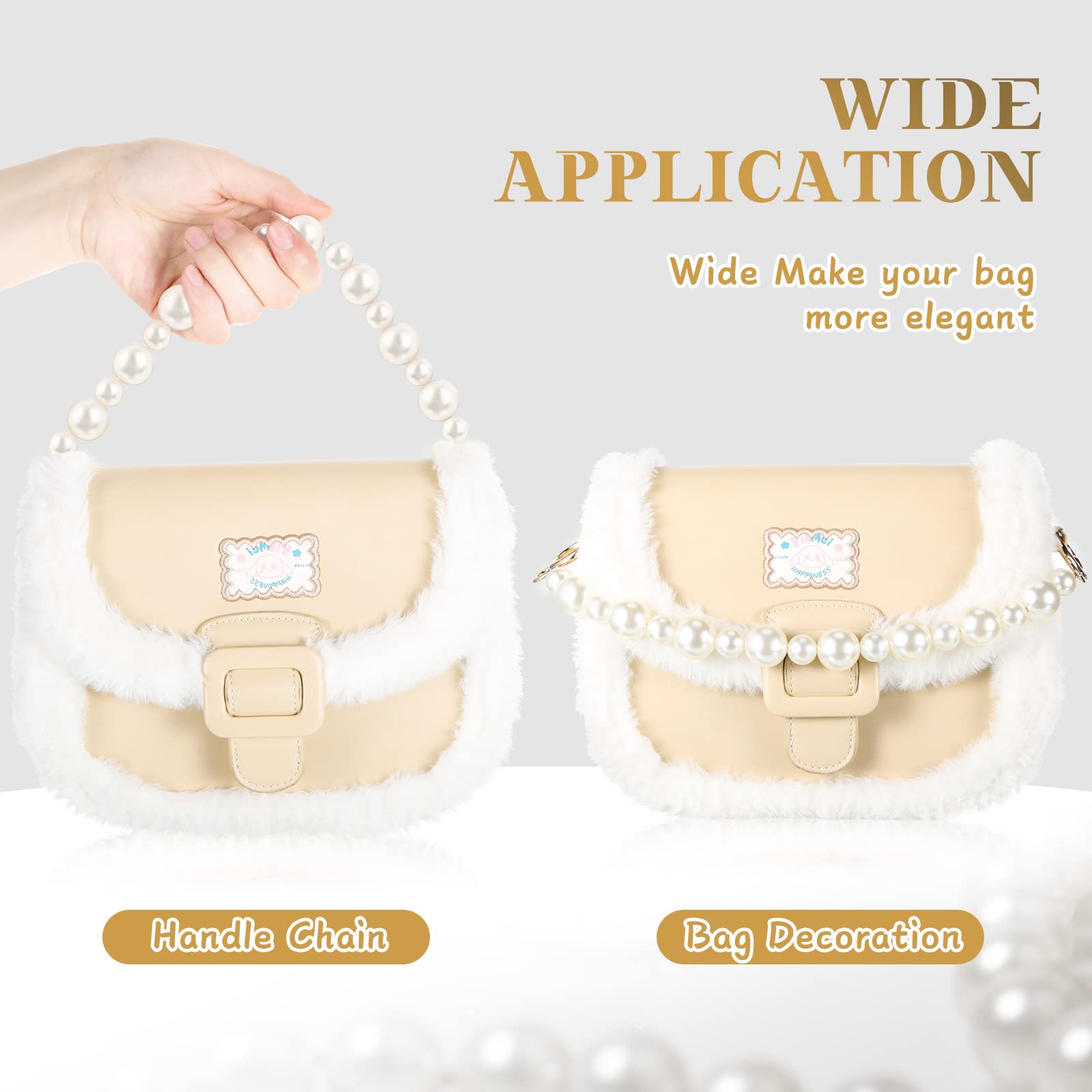 4 Pcs Pearl Bag Strap Short Handbag Purse Pearl Chain Imitation Pearl Bead Handle Chain Elegant Pearl Purse Strap Clutch Replacement Accessories for Women Bag DIY (11.8'', 13.8'')