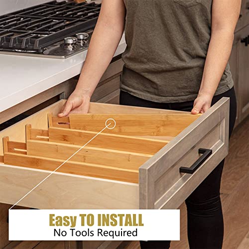 4 Pack Bamboo Drawer Dividers Kitchen Drawer Organizers-Adjustable from 17-22 Inch, Clothes Fabric Drawer Organizer Expandable Drawer Organization Separators for Bathroom Bedroom Office Dresser Desk