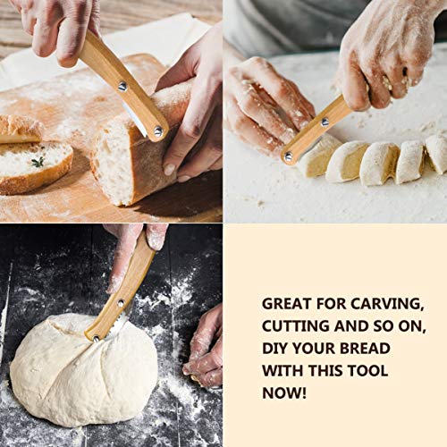 Healeved Van with Wooden Handle, Bread Baker Turning Tool, Bread Slicer Cake Cutter, Dough Maker Cutting Tool, Acid Dough Bread Knife with Plastic Protector Cover 5 Blades