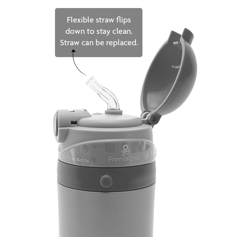 Insulated Straw Water Bottle | Kids Insulated Bottle | Thermos Bottle 12 Ounce Bottle - by Primo Passi (Gray)