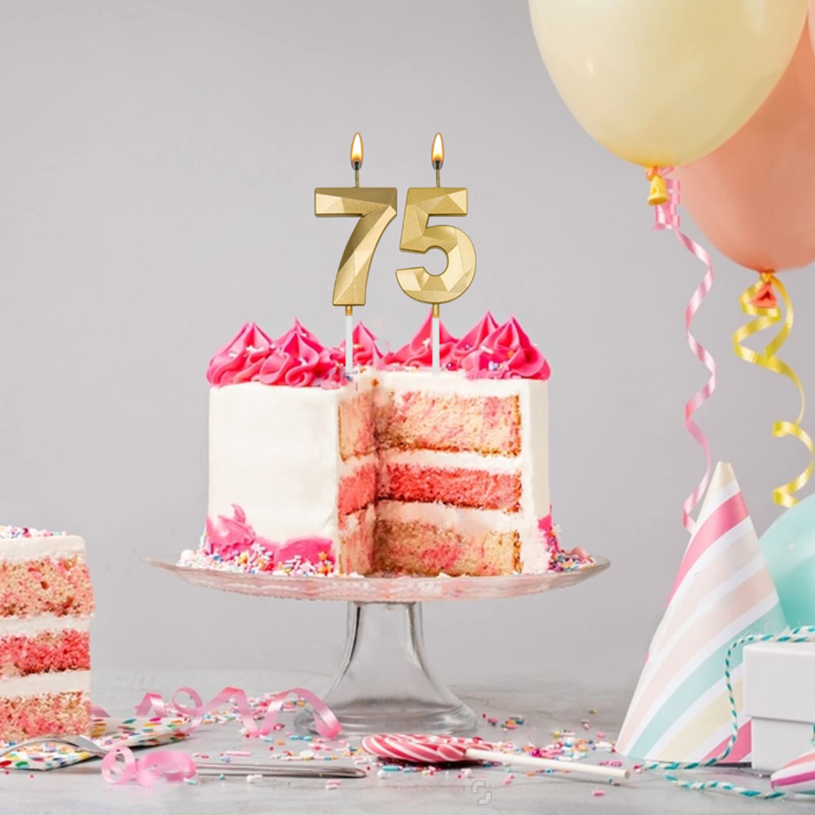48th & 84th Birthday Candles for Cake, Gold Number 48 84 3D Diamond Shaped Candle Birthday Decorations Party Supplies for Women or Men