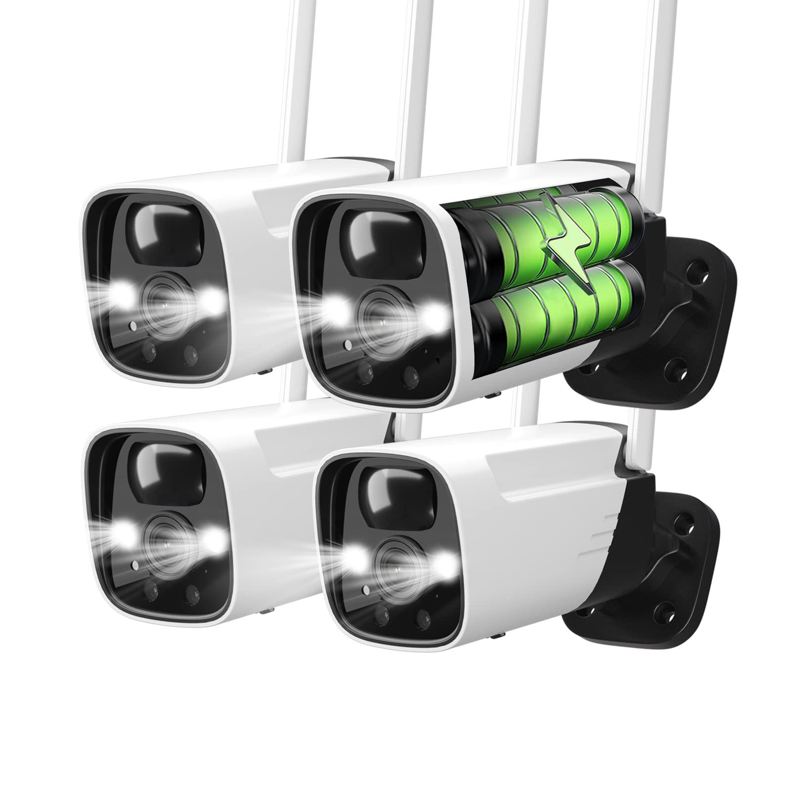 2K Security Cameras Wireless Outdoor with Spotlight,15000mAh 365 Days Long-Lasting Battery Powered WiFi Surveillance Camera with Color Night Vision,2-Way Audio,Work with Alexa,No Monthly Fee-4 Pack