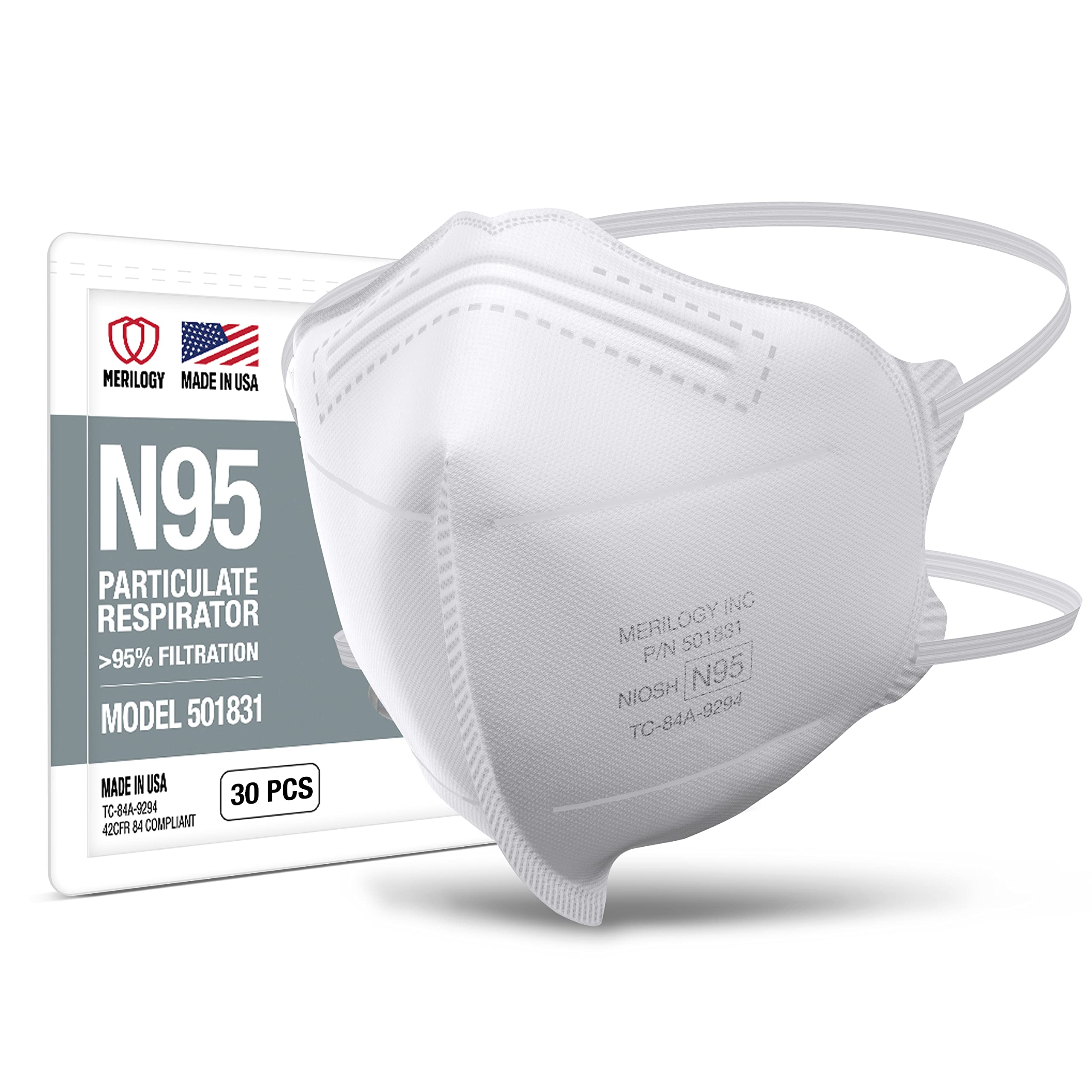 N95 Mask Respirator [ Made in USA ] NIOSH Certified N95 Particulate Respirators Face Mask (Pack of 30)
