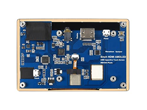 waveshare 5inch Capacitive Touch AMOLED Display Compatible with Raspberry Pi 5/4B/3B+/3A+/2B/B+/A+/Zero/Zero W/WH/Zero 2W CM3+/4 960×544 Resolution HDMI Optical Bonding Supports Jetson Nano/Windows