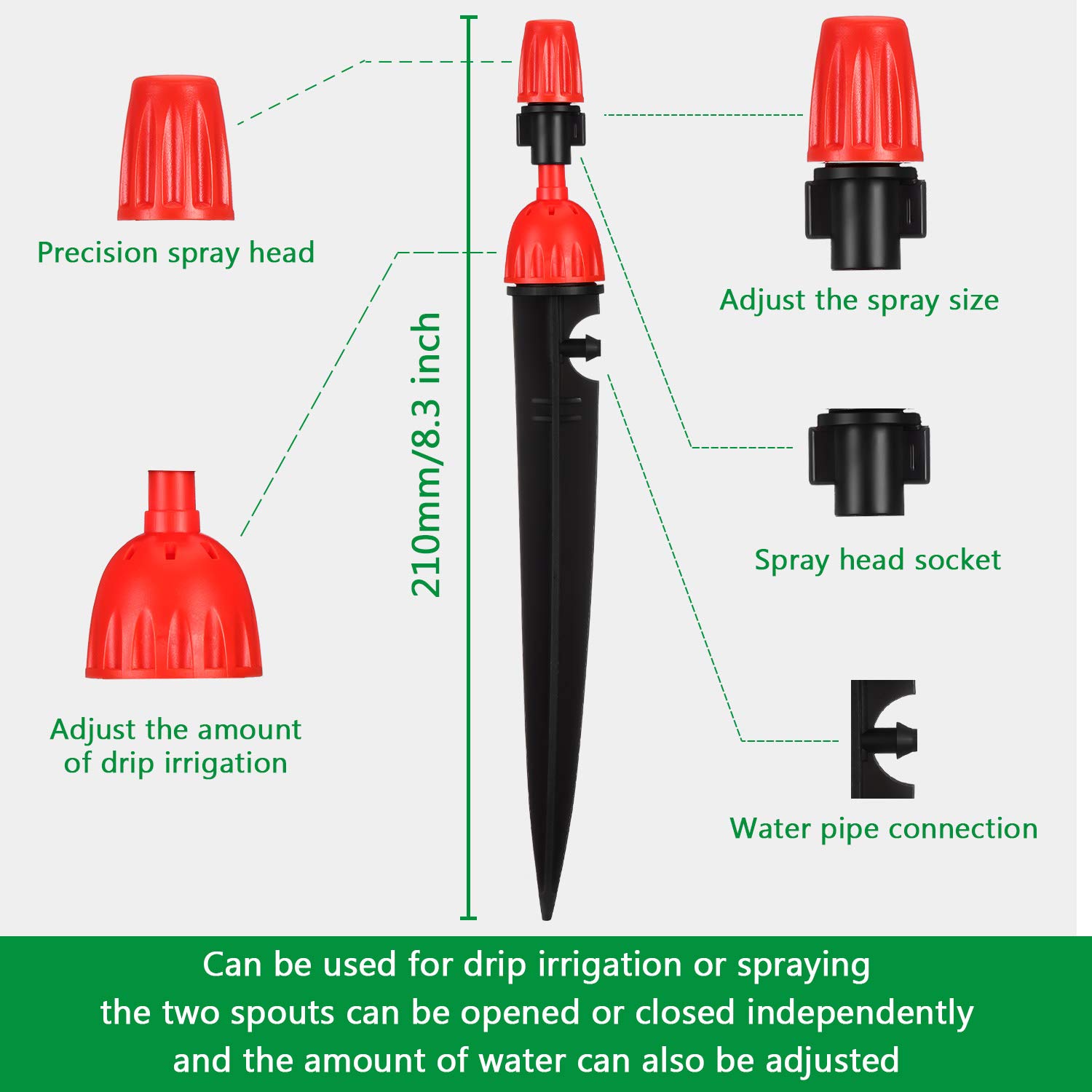 25 Pieces Garden Irrigation Dripper Emitters Micro Drip Irrigation Sprinklers Adjustable 360 Degree Water Flow Drip Emitters on Stake Watering Drip System for Flower Beds, Vegetable Herbs Gardens