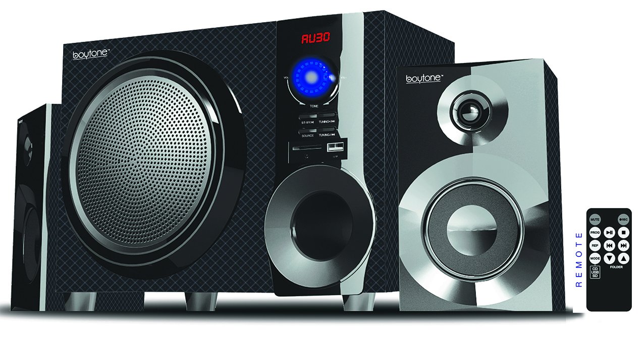 Boytone BT-210FD, Ultra Wireless Bluetooth Main unit, Powerful Sound with Powerful Bass System 30 watt, Excellent Quality Clear Sound & FM radio, with Remote Control Aux Port, SB/SD/ for Smartphone's , Tablets , Desktop Computers , Laptops ,Black Color