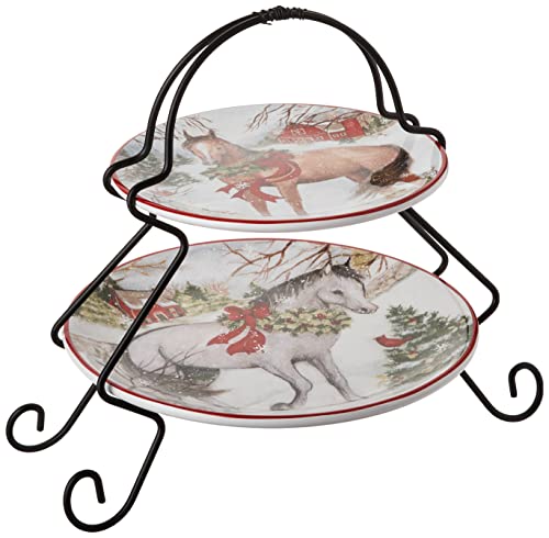 Certified International Christmas on the Farm 2-Tier Server (7" and 9" plate), One Size, Mulicolored,22814