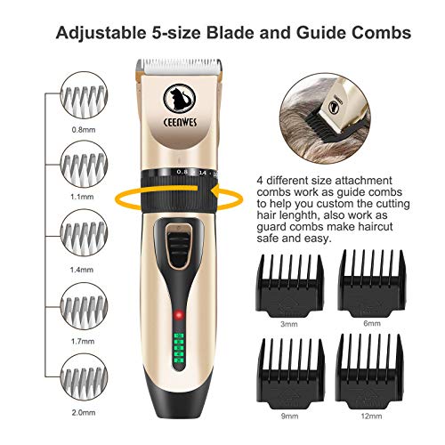 Dog Clippers Cordless Grooming Kit Professional Horse Detachable Blade with 4 Comb Guides,Low Noise Pet Rechargeable Tools for Small & Large Dogs Cats Pets