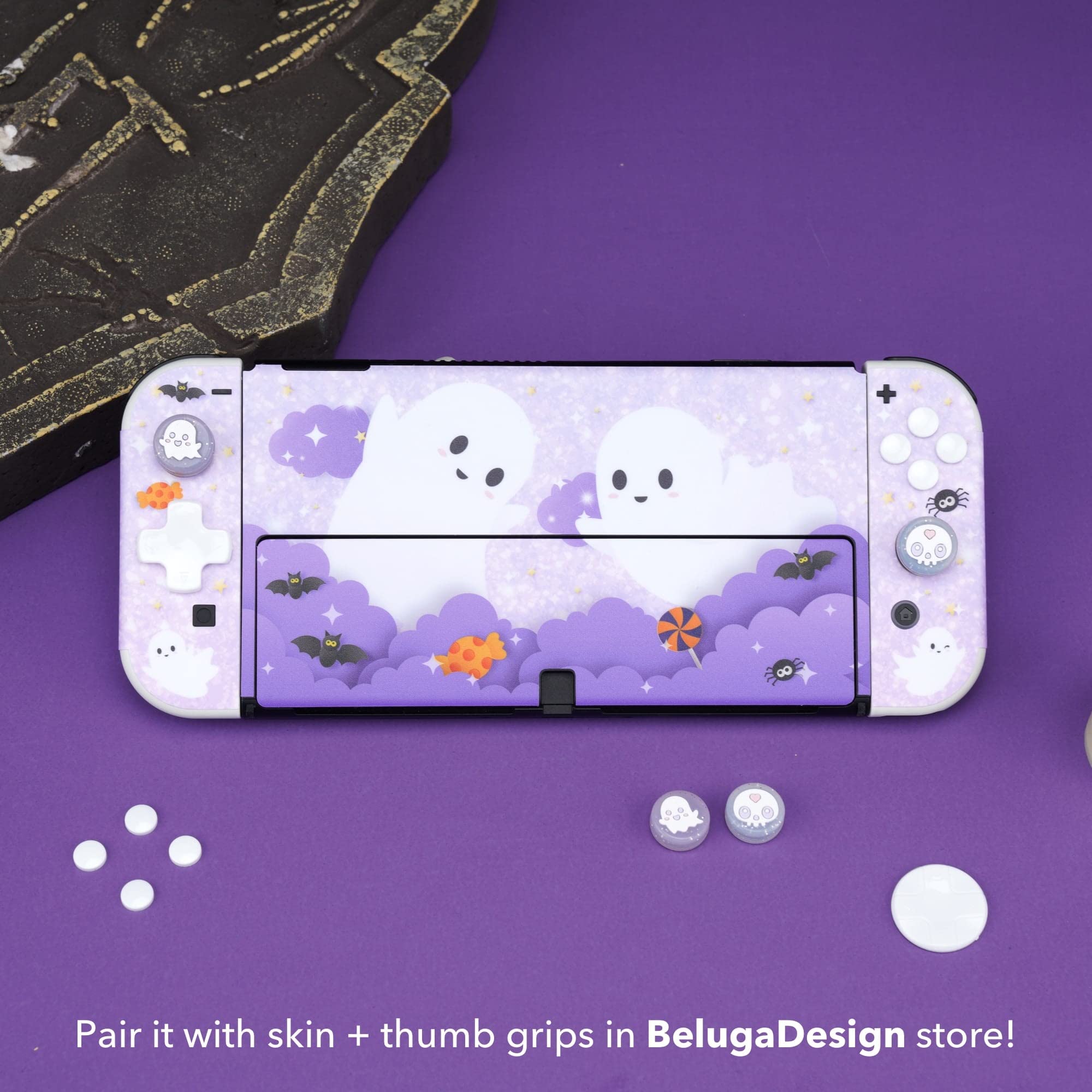 BelugaDesign Pastel Button Caps and D-Pad | Compatible With Nintendo Switch Standard OLED Joy-Con Controller Covers | Directional & A/B/X/Y Buttons - White