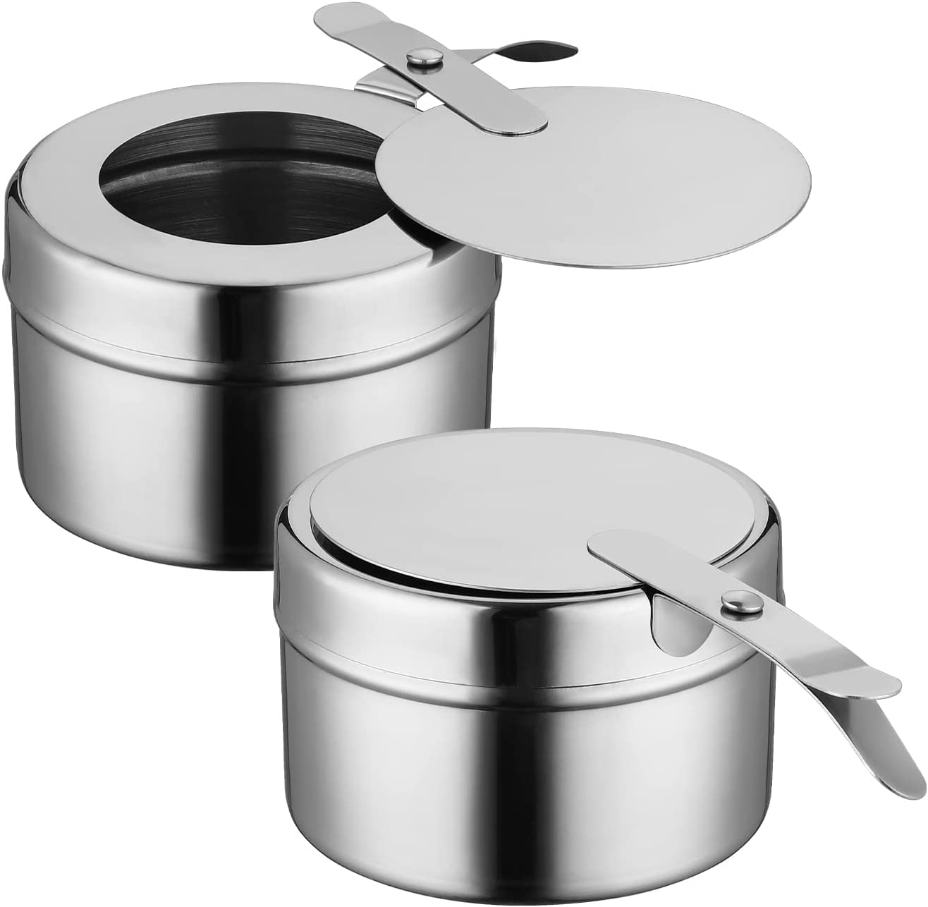 2Pcs Stainless Steel Chafer Wick Fuel Canned Heat Holder Fuel Holder with Safety Cover, Perfect for Buffets and Catering Events, Silver