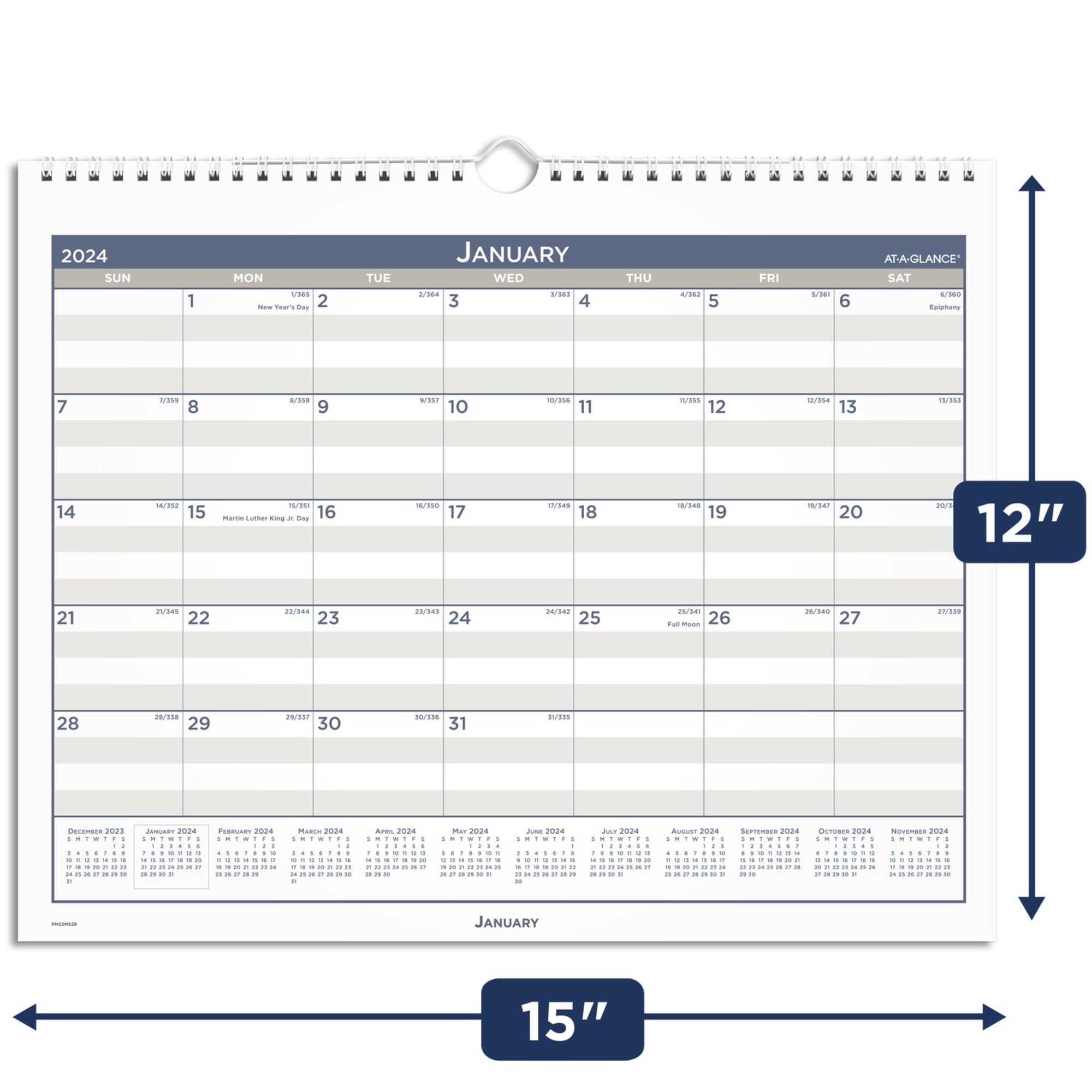2024 AT-A-GLANCEĀ® Multi-Schedule Vertical Monthly Wall Calendar, 15" x 12", January to December 2024, PM22MS28