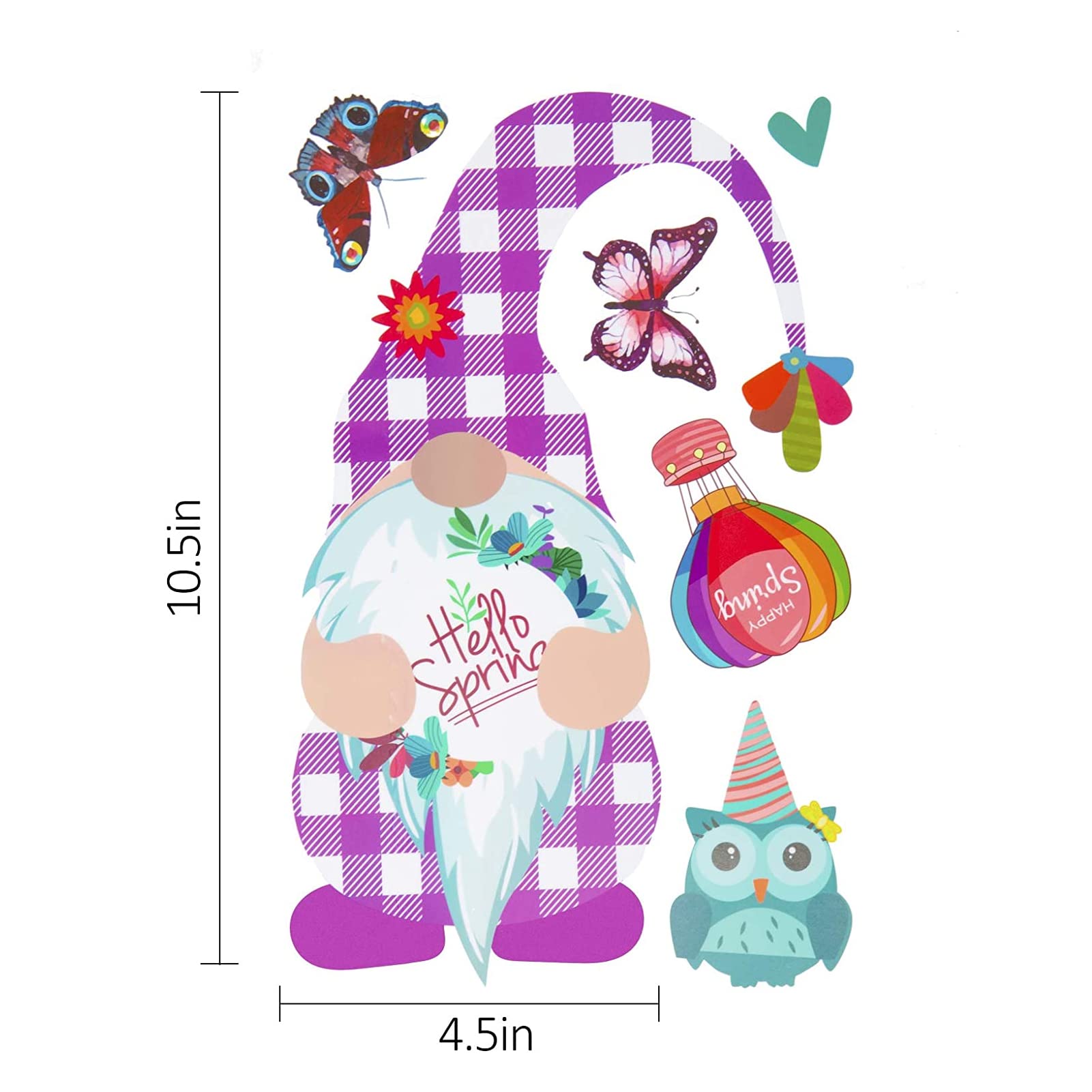 9 Sheets Spring Gnome Static Window Clings- Double Sided Faceless Doll Flowers Butterfly Window Decals Stickers in 9 Styles Party Favors for Spring Home Cafe Restaurant Glass Door Window Decors