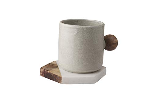 GoCraft Marble & Wood Coasters | Handcrafted Geometric White Marble Coasters with Mango Wood for Your Drinks, Beverages & Wine/Bar Glasses (Set of 4)