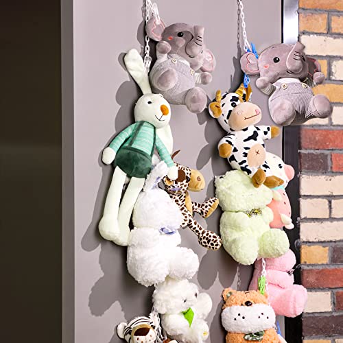 Blulu Plastic Toy Chain Organizer Stuffed Animal Storage Chain with 20 Pcs Plastic Clips 2 Pcs Ceiling Hook and 2 Pcs Door Hook for Hanging Plush Toys Hats Socks and Holiday Cards (White Clip)