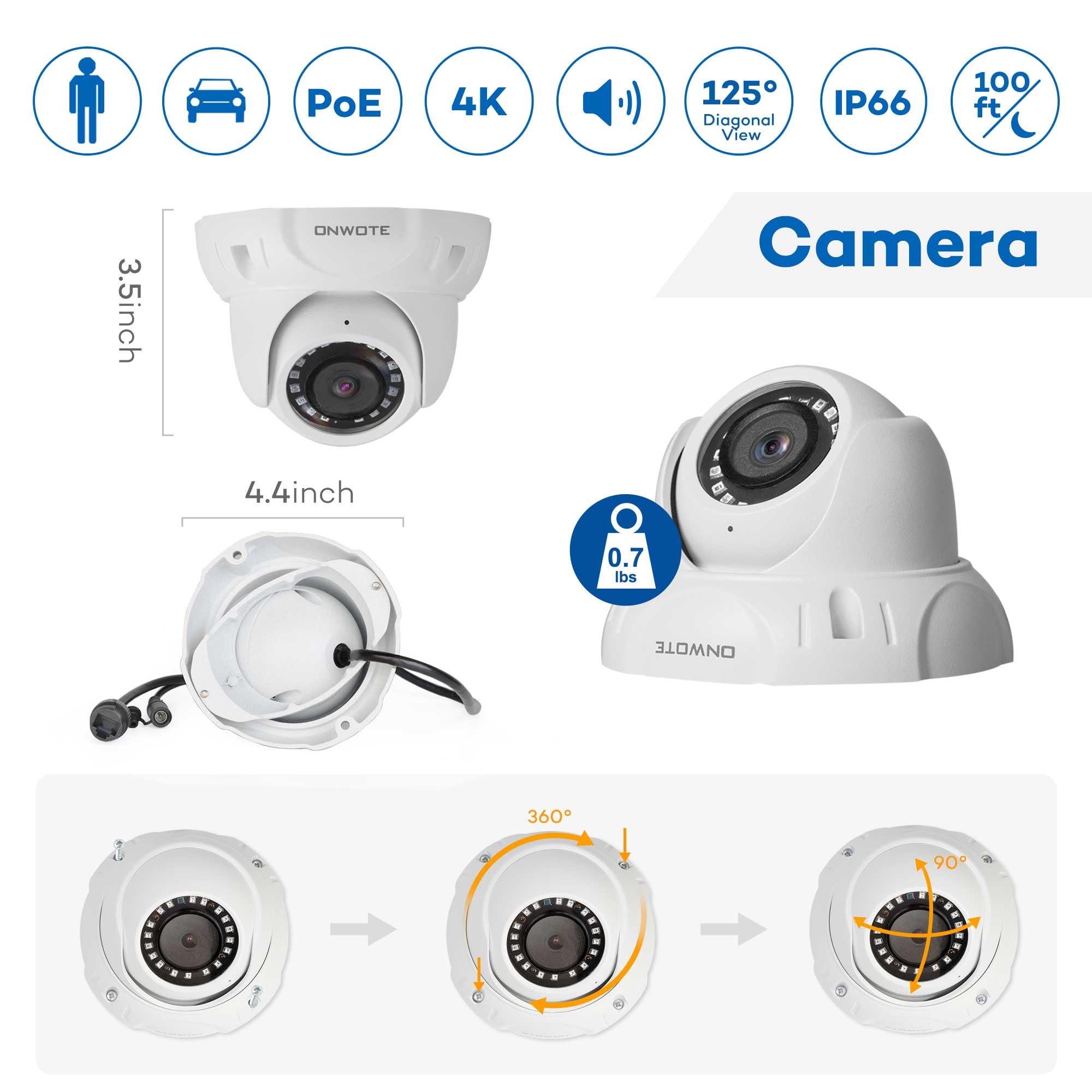 ONWOTE Wired 4K NVR PoE Security Camera System, AI Human Vehicle Detection, 6* 8MP 125° Wide View Angle Outdoor IP Cameras, 8 Channel NVR 2TB Record Video Audio, CCTV Surveillance for Home Businesses