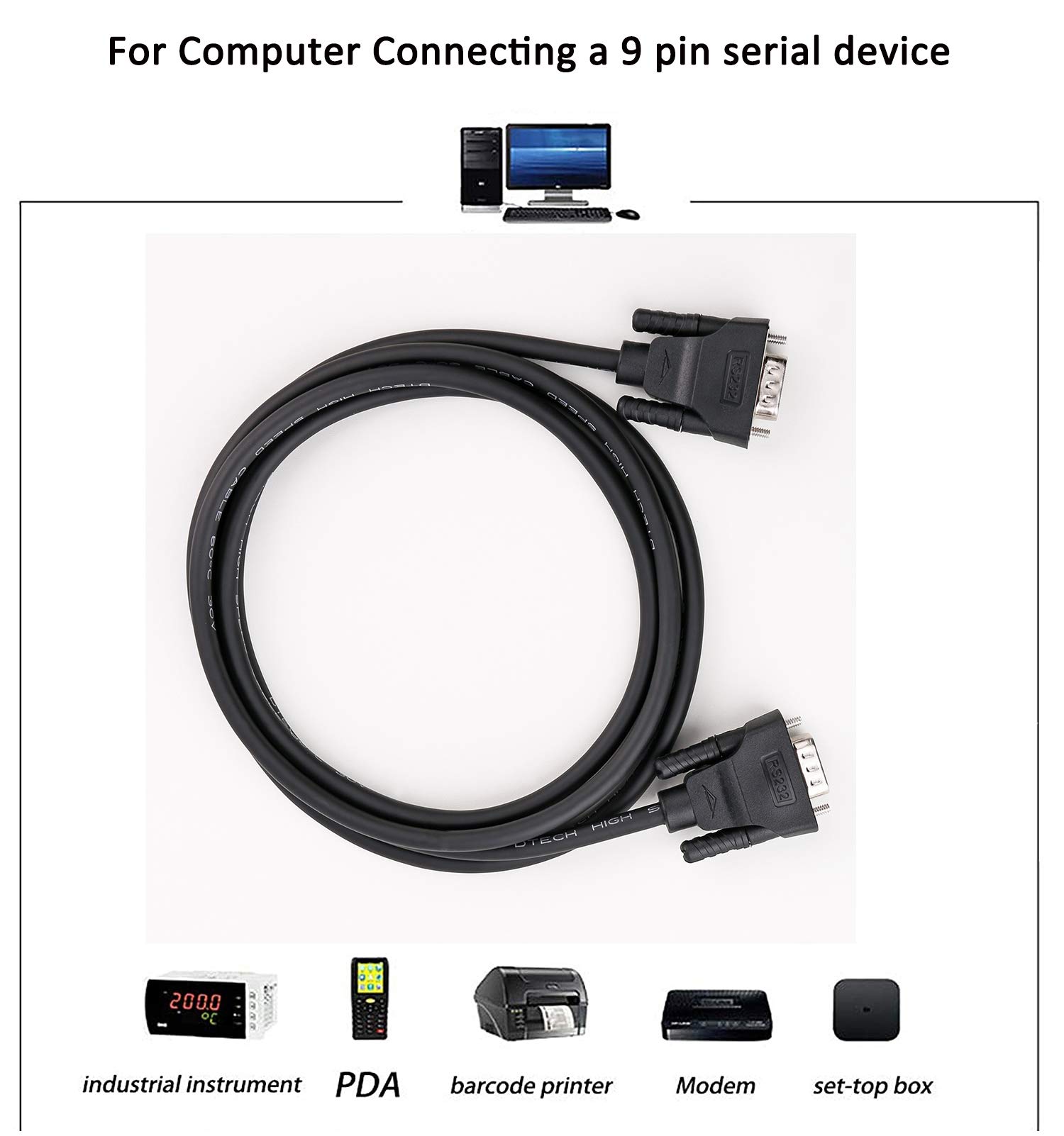 DTech 15ft COM Port Serial Cable Male to Female RS232 Extension 9 Pin Straight Through Cord