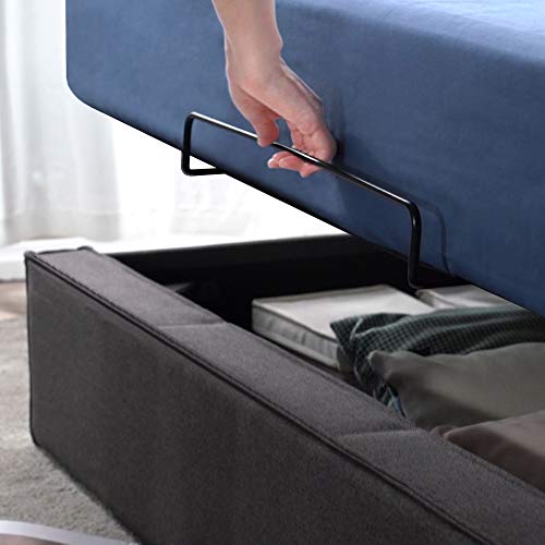 ZINUS Finley Upholstered Platform Bed Frame with Lifting Storage / Hydraulic Lifting Under Bed Storage / No Box Spring Needed / Easy Assembly, Queen