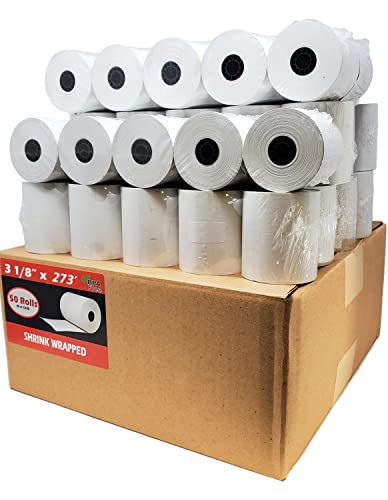 BuyRegisterRolls - (50 GSM Red Shrink Wrap) 3-1/8" x 273' (50 POS Rolls) Honeycomb Core BPA Free Premium A Grade PoS Thermal Receipt Printer Paper