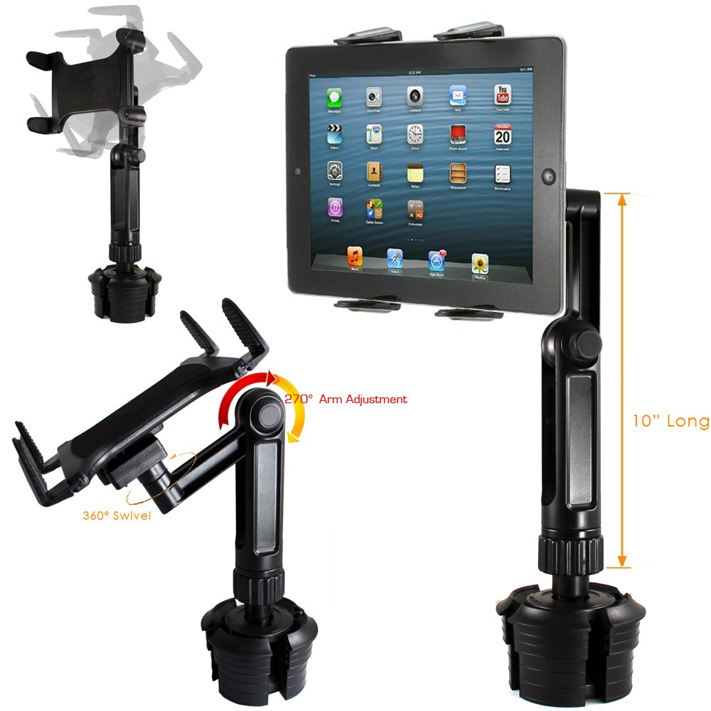 ChargerCity LongArm Xtreme Tablet Beverage Drinks Cup Holder Mount for All Tablet Like Apple iPad PRO Air Mini Galaxy Tab Surface Pro Slate