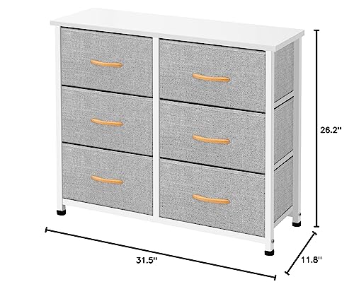 AZL1 Life Concept 6 Drawers Fabric, Tower Dresser for Bedroom, Hallway, Nursery, Entryway, Closets, Sturdy Metal Frame, Wood Tabletop, Easy Pull Handle, Light Grey