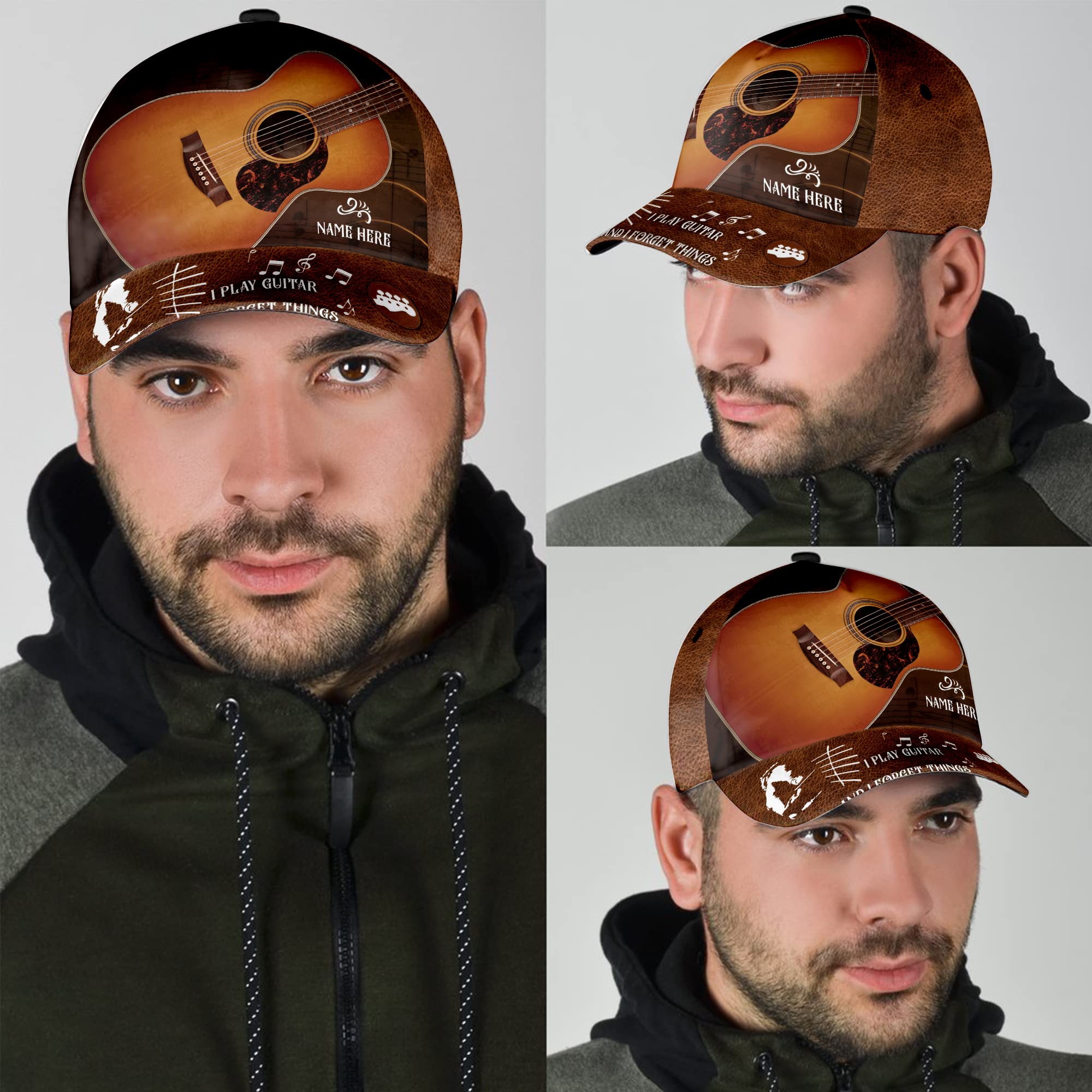 3D Print Personalized Guitar Player Snapback Closure Headwear Guitarist Baseball Cap for Music Lovers Multicolor