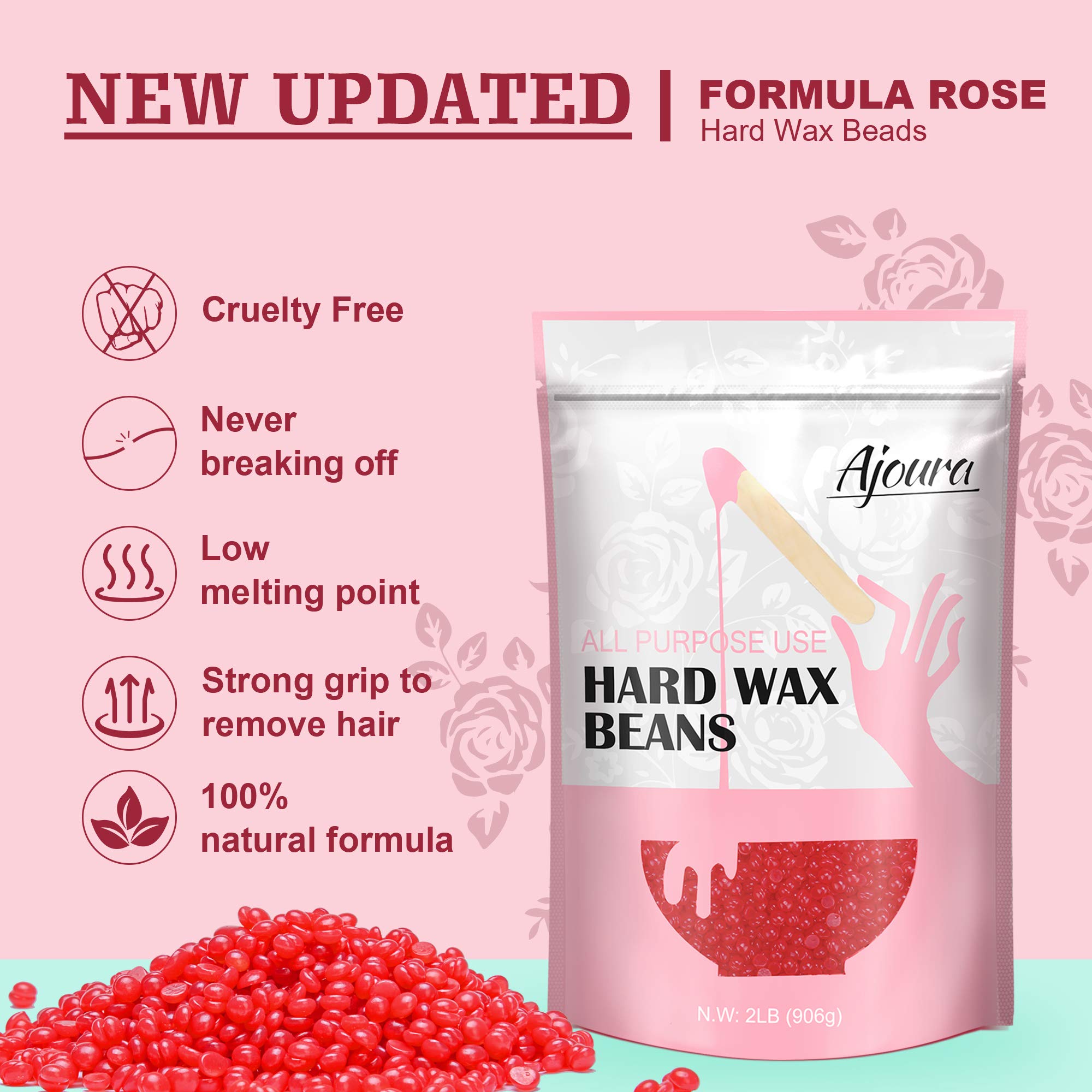 2LB Hard Wax Beads +300g Wax Beans Refilled for Brazilian Bikini Full Body Face Eyebrow Armpit Leg Back and Chest Hair Removal